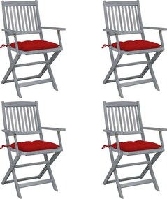 vidaXL Skládací zahradní židle s poduškami 4 ks masivní akáciové dřevo [3064526] Barva: krémová