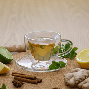 Termo sklenice, set 2 ks, šálek Heart s podšálky, ve tvaru srdce, 150 ml, HOTCOOL TYP 5