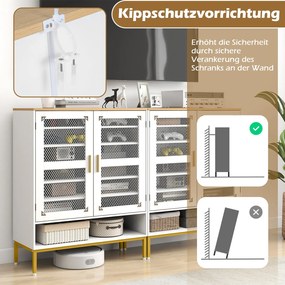 Costway Moderní dřevěný botník se síťovými dvířky a nastavitelnými policemi