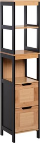 Kleankin Koupelnový Sloupkový Skříň S 3 Policemi A 2 Zásuvkami Moderní Styl 30x30x144,3 cm Černá a Přírodní | Aosom