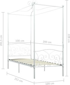Rám postele s nebesy bílý kovový 100 x 200 cm 284469