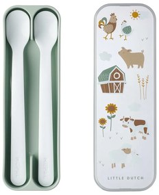 Bílé/světle zelené plastové dětské lžičky v sadě 2 ks Little Farm by Little Dutch – Mepal