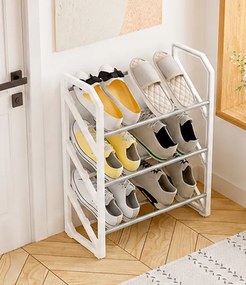 botník, 3 patra, kov/plast, 54x46x19 cm, chrom/bílá, Dekorino BB20260049