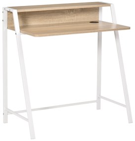 Psací stůl HOMCOM Moderní počítačový stůl s úložným prostorem a kabelovou zásuvkou Kovový rám bílý dub 84x45x85cm pro domácí kancelář a pracovnu | Ao…