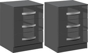 Moderní noční stolek HOMCOM, set 2 kusů se 3 zásuvkami do ložnice a obývacího pokoje z MDF, 40x36x56cm, šedý | Aosom