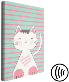 Obraz Pruhovaný kotě (1-dílný) svislý - pastelová kočka na pruhovaném pozadí