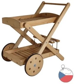 Krušnohorský nábytek Skládací dřevěný zahradní servírovací stolek s kolečky ZSS001