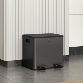 HOMCOM 2 x 15litrové dvojité odpadkové koše, otevírání pomocí pedálu, snadné čištění, nerezová ocel, plast, černá barva