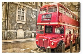 Obraz Vintage Červený Dvoupatrový Autobus Nedostatek Nedostatek Přírodní plátno 100x70