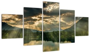 Obraz jezera s průsvitajícím sluncem (125x70 cm)