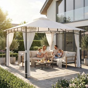 Outsunny Pavilon, 3x3,6 m vodoodpudivý Stabilní zahradní pavilon s moskytiérou, dvojitá střecha, pro zahradu, terasu, černý
