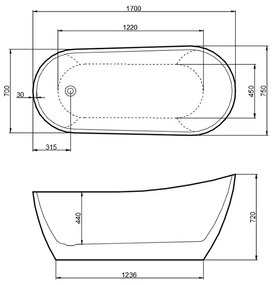 BPS-koupelny Volně stojící akrylátová vana HYD-FOR520C 170x75 bílá, odtokový komplet zlatý