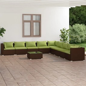 vidaXL 10dílná zahradní sedací souprava s poduškami polyratan [3101797] Barva: Hnědá a zelená