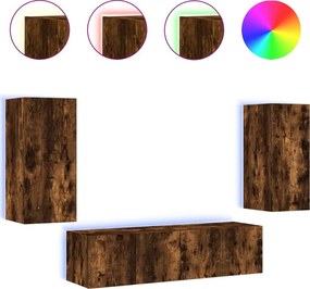 vidaXL 4dílná obývací stěna s LED kompozitní dřevo [3216843] Barva: hnědý dub