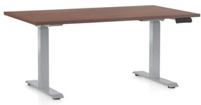 Výškově nastavitelný stůl OfficeTech D, 140 x 80 cm, šedá podnož, ořech