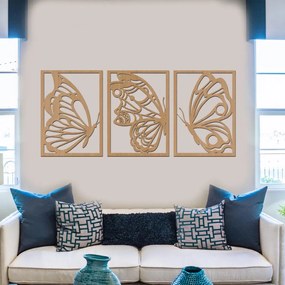 3dílný dřevěný obraz MOTÝLŮ Barevný vzor: Ořech, Rozměry (cm): 60x28