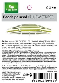 Slunečník plážový 230 cm, Happy Green, žluté pruhy