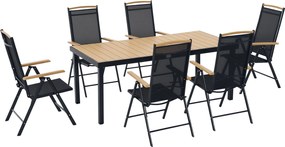 Zahradní stůl Outsunny se 6 skládacími a nastavitelnými židlemi v textilenu, 7dílná sada zahradního nábytku s obdélníkovým stolem, černá | Aosom