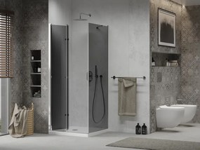 Mexen Lima, sprchový kout se skládacími dveřmi 80 (dveře) x 80 (stěna) cm, 6mm šedé sklo, chromový profil + slim sprchová vanička bílá + chromový sifon, 856-080-070-01-40-4010