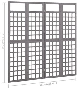 vidaXL Marketos 4dílná dělicí stěna / treláž masivní jedle šedá 161 x 180 cm