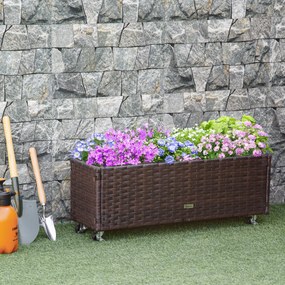 Zvednutý záhon Outsunny z poly ratanového materiálu s kolečky a odvodňovacími otvory, květináč Kávově hnědá 94,5 x 31 x 36 cm