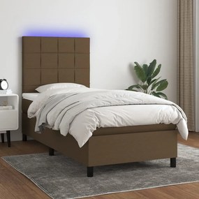 Box spring postel s matrací a LED tmavě hnědá 80x200 cm textil 3134832