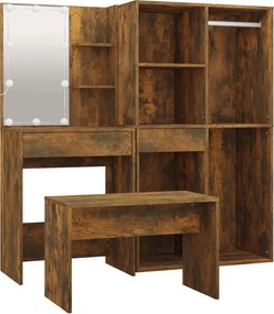 Toaletní stolek sada s LED kouřový dub kompozitní dřevo 3114104