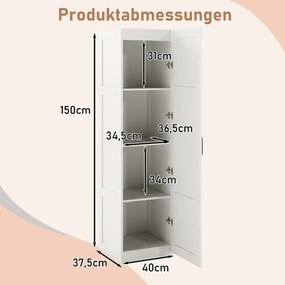 Costway 150 cm vysoká úložná skříň volně stojící 4patrová podlahová s dvířky