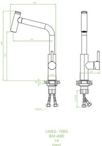 Laveo Toro, kuchyňská baterie stojící h-390, černá, LAV-BAX_769D