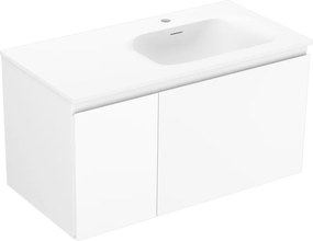 Mexen Orio, koupelnová skříňka 90 cm s pravým umyvadlem Vela, 1S, 1D, bílá matná, 91A13-09047-3-BBFF01-W23P01