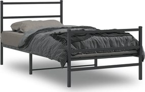 vidaXL Kovový rám postele s hlavovým a nožním čelem 100 x 190 cm [355426] Barva: Černá