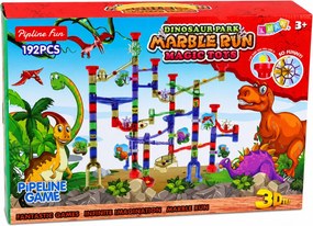 LEAN Toys Stavebnicová sada – kuličková dráha, barevné tunely, dinosauři, 192 dílů