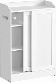 Koupelnová skříň, úzká koupelnová úložná jednotka s posuvnými dveřmi, bílá