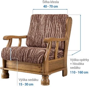 Bielastické potahy UNIVERSO NOVÉ žíhané hnědé křeslo s dřevěnými rukojeťmi (š. 40 - 70 cm)