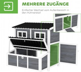 Kurník PawHut z jedlového dřeva, kurník s hnízdní budkou, kurník pro 4-6 kuřat, vodotěsná střecha, 100 x 86 x 100 cm, světle šedý