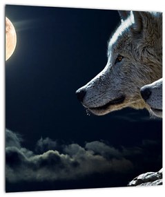 Obraz vlků vyjících na měsíc (30x30 cm)