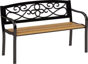 Outsunny 2-místná venkovní zahradní lavička s dřevěným sedákem a ocelovým rámem pro terasu 127x56x80 cm Černá a Přírodní | Aosom