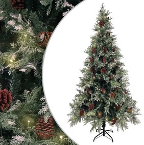 Vánoční stromek s LED a šiškami zelený a bílý 225 cm PVC a PE 3094566