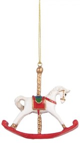 Závěsná vánoční ozdoba houpací koník s červeným sedlem – 8x2x7 cm