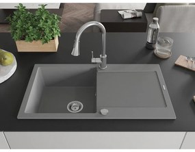 Mexen Leo, 1-komorový granitový dřez 900x500x190 mm a dřezová baterie Elia, šedá, 6501-71-670101-00