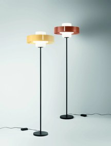 Fabas Loto, stojací lampa se stmívačem z foukaného skla se stínítkem z pískového kovu, 1x40W E27, výška 170cm, průměr 45cm