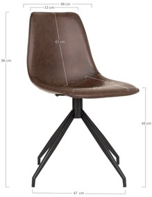 House Nordic Jídelní židle z PU s otáčením, tmavě hnědá s černými nohami, HN1227