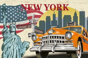 DIMEX | Samolepicí vliesová fototapeta na zeď New York Taxi MA-5-2181 | 375 x 250 cm | modrá, červená, žlutá, metalická