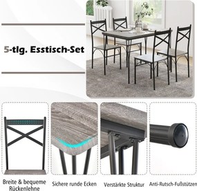 Costway 5dílná jídelní sada pro 4 osoby moderní obdélníkový jídelní stůl a 4