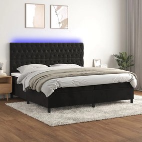 Box spring postel s matrací a LED černá 200x200 cm samet,  3136325