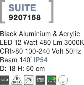 NV 9207168 Venkovní sloupkové svítidlo SUITE černý hliník a akryl LED 12W 3000K 100-240V 140st. IP54 - NOVA LUCE