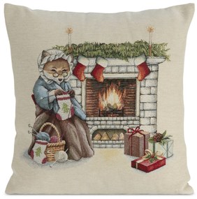 VÁNOČNÍ GOBELÍNOVÁ DEKORAČNÍ POVLAK NA POLŠTÁŘ MERRY3 45X45 CM VZOROVANÁ