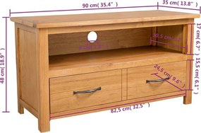 TV stolek 90 x 35 x 48 cm masivní dubové dřevo 244466