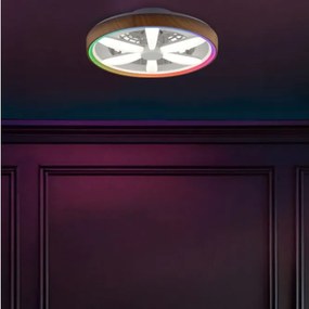 Brilliant G80935/76  Stmívatelné LED svítidlo GAIANO dekor DŘEVO, reverzní VENTILÁTOR LED RGB