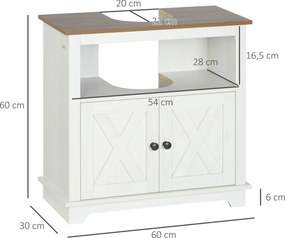 kleankin Dřevěný Koupelnový Koupací Skříňka Pod Umyvadlo s 2 Dveřmi a Policí 60x30x60 cm Bílá